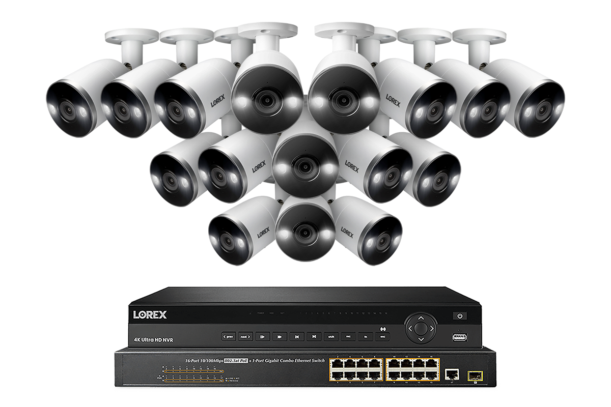 Lorex 4K 32-Channel 8TB Wired NVR System with Active Deterrence Bullet Security Cameras